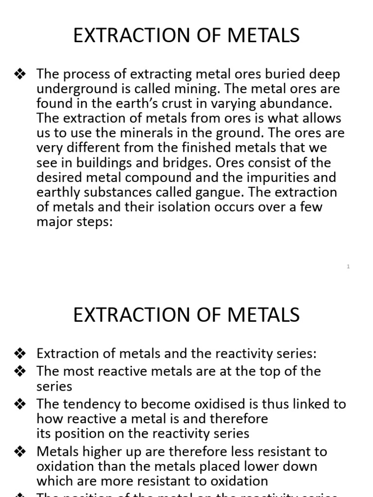 Extraction of Metals | PDF | Oxide | Iron
