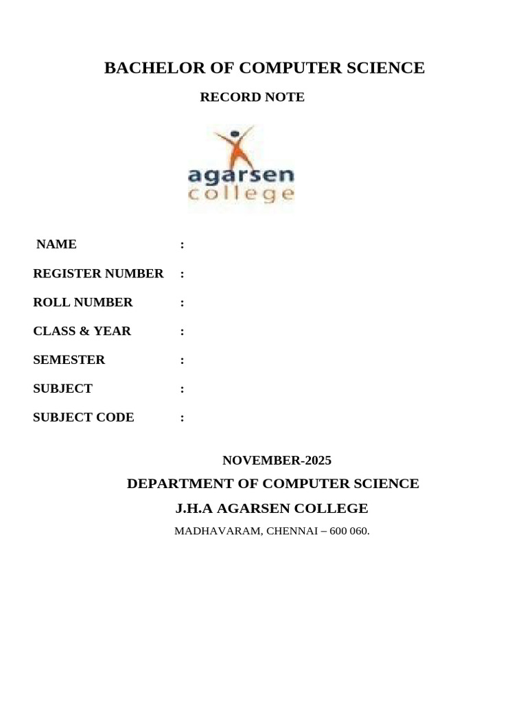 Bachelor of Computer Science Record Note | PDF