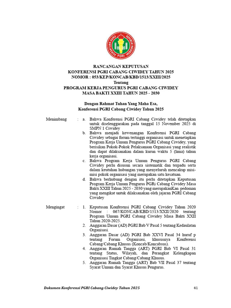 Program Kerja PGRI Ciwidey 2025-2030 | PDF