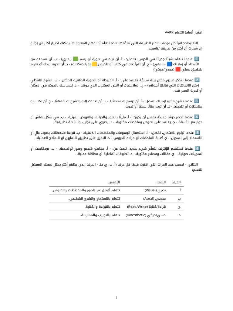 Vark Test Arabic | PDF