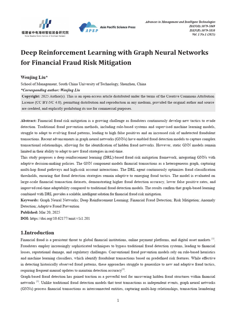 Deep Reinforcement Learning With Graph Neural Networks For Financial Fraud Risk Mitigation | PDF ...