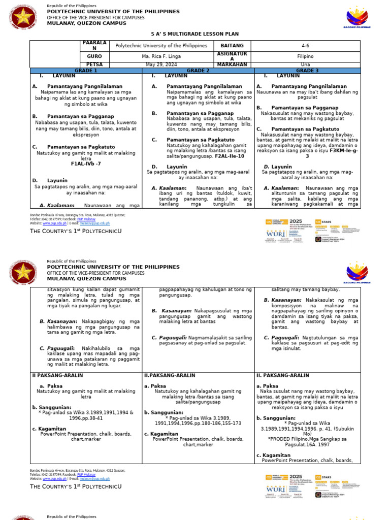 5 As Multigrade Lesson Plan | PDF