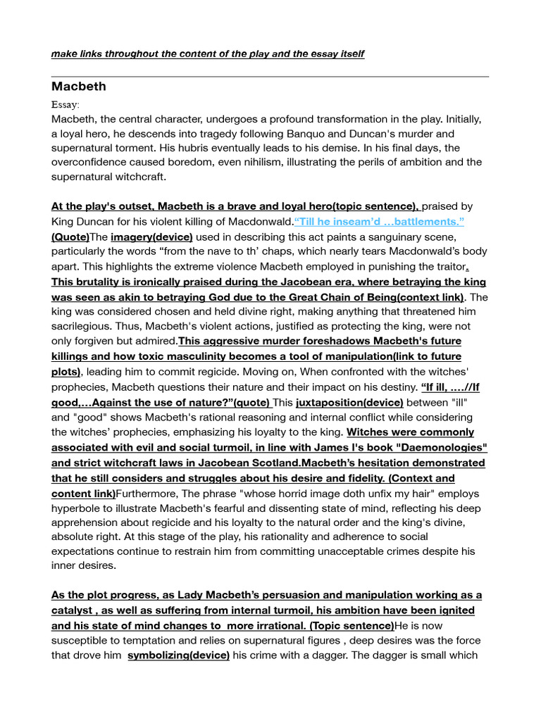 Macbeth Analytical Essay Plans | PDF | Macbeth | Witchcraft