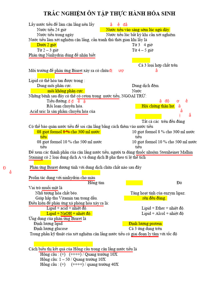 MCQ TT Hóa Sinh | PDF