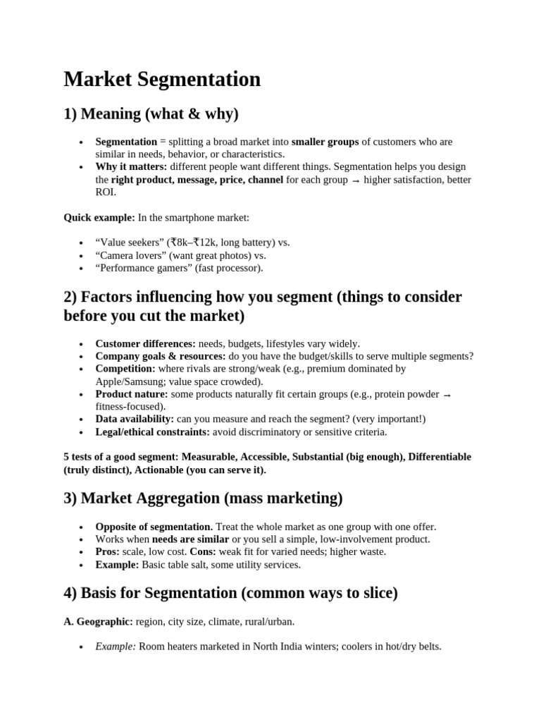 Market Segmentation Marketing Unit 2 Notes | PDF | Brand | Market ...