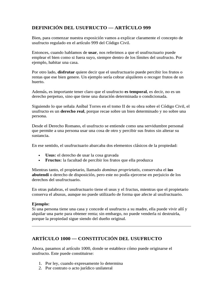 Guión Del Usufructo | PDF | Propiedad | Posesión adversa