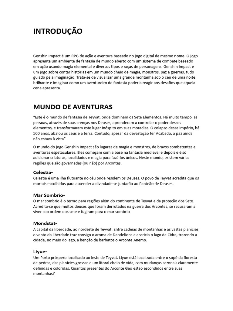 Guia Completo de Genshin Impact RPG | PDF | Jogos de RPG | Raça ...