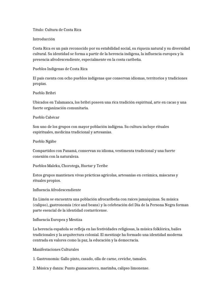 Cultura Diversa de Costa Rica | PDF