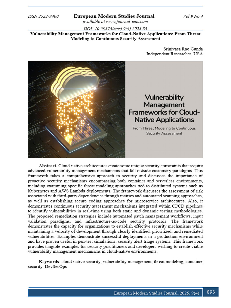 Vulnerability Management Frameworks For Cloud-Native Applications From Threat Modeling To ...