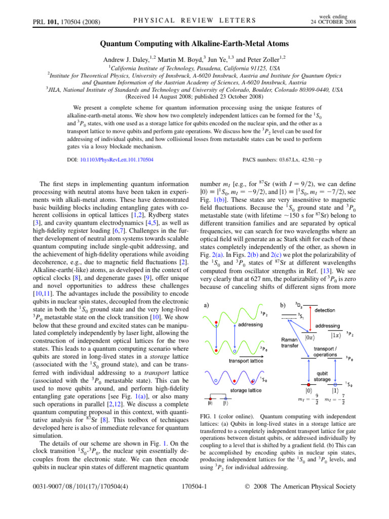 Quantum Computing With Alkaline Earth Metal Atoms | PDF | Quantum ...