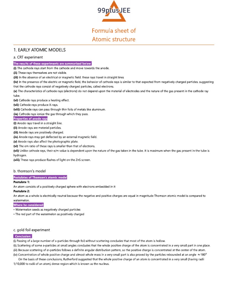 Atomic Structure Notes | PDF