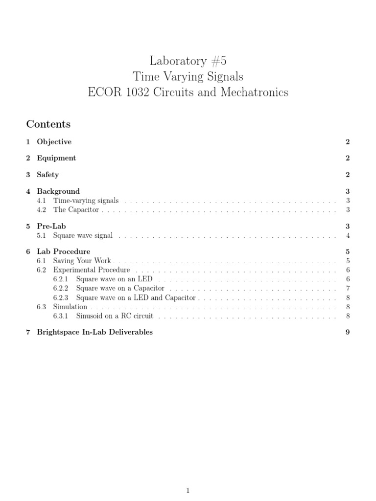 ECOR 1032 Laboratory 5 r1-3 | PDF | Capacitor | Electrical Network