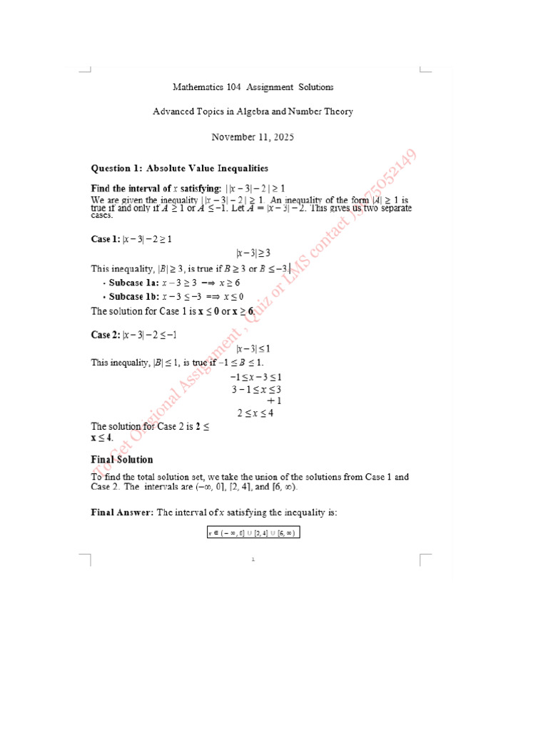 Mth104 Assignment 1 Solution | PDF