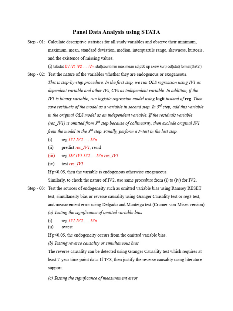 Panal Data Analysis Using STATA | PDF | Regression Analysis | Logistic ...