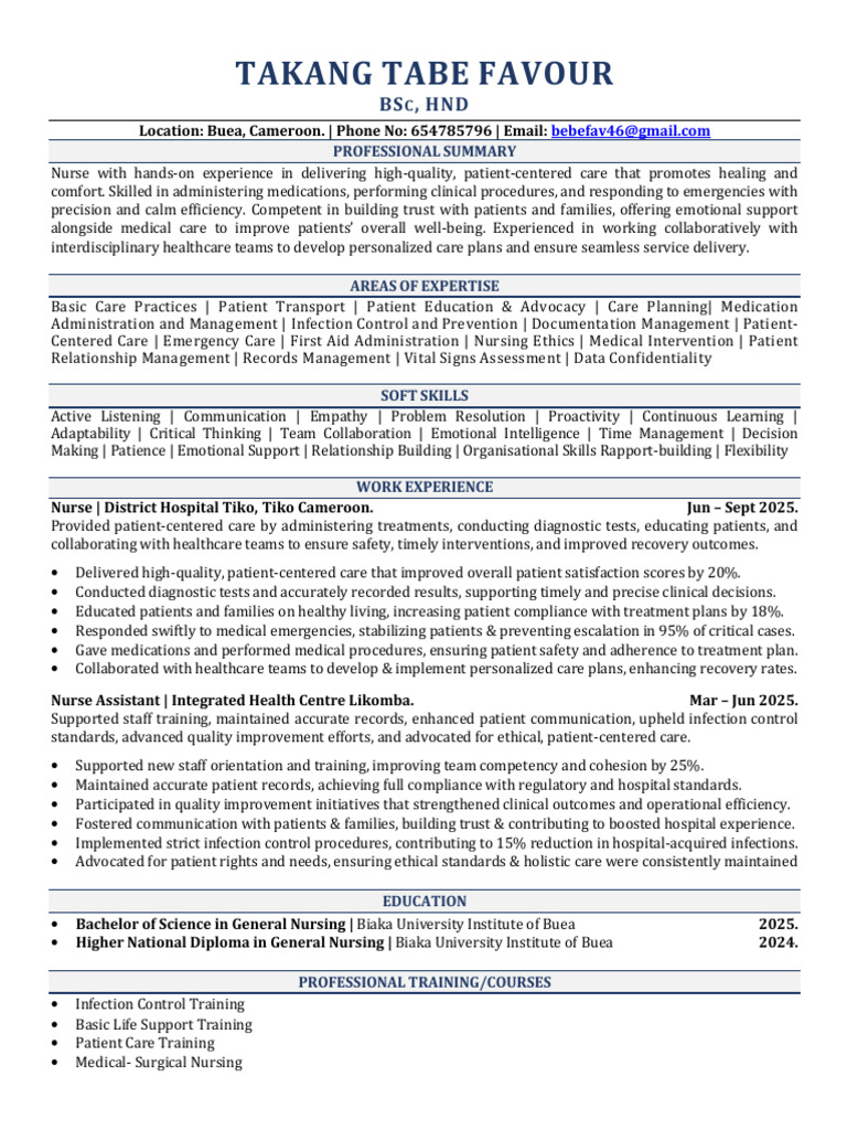 Takang Tabe Favour - Cv[1] | PDF | Patient | Nursing
