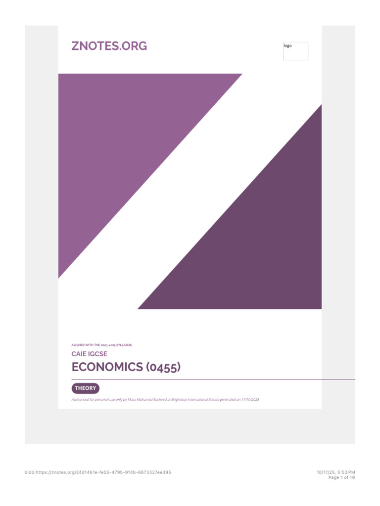 CAIE-IGCSE-Economics - Theory Revision Notes | PDF | Cost Of Living ...