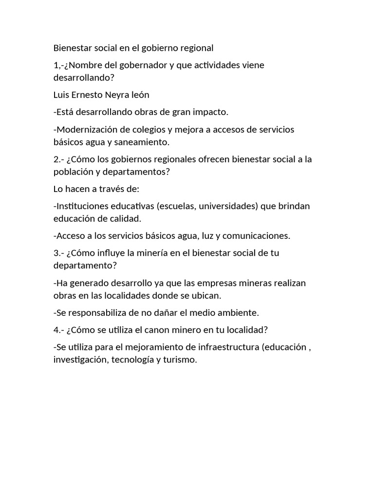 Bienestar Social en El Gobierno Regional | PDF
