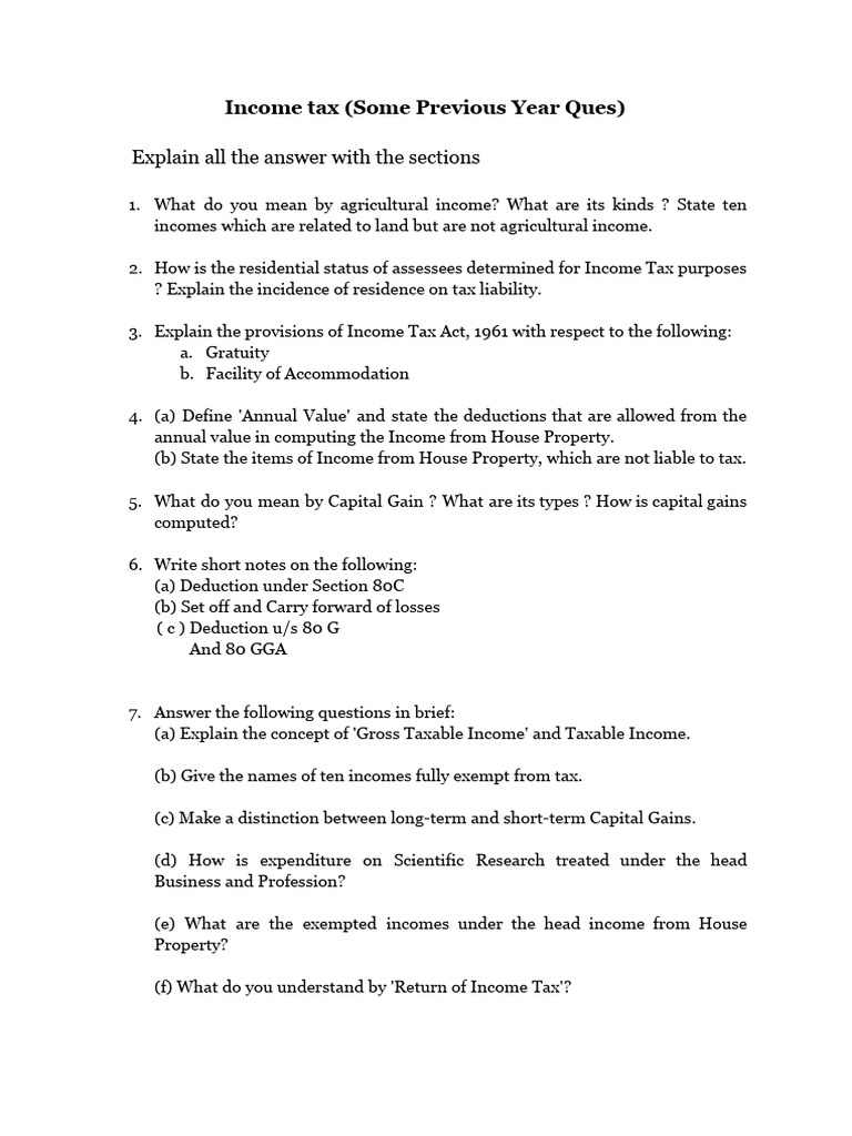 Income Tax Pyq | PDF | Income Tax | Taxes