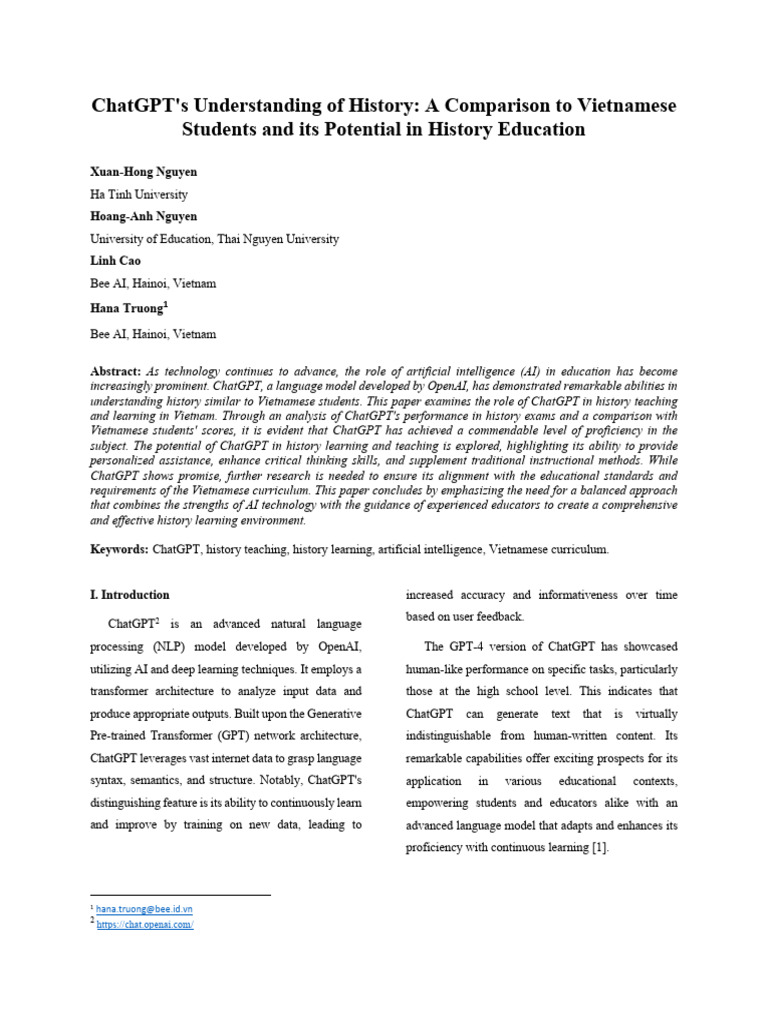 ChatGPT's Understanding of History A C | PDF | Critical Thinking | Teachers