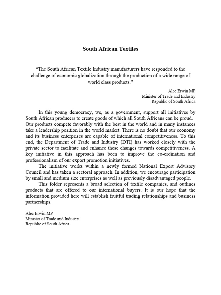 South African Textile Industry Overview | PDF