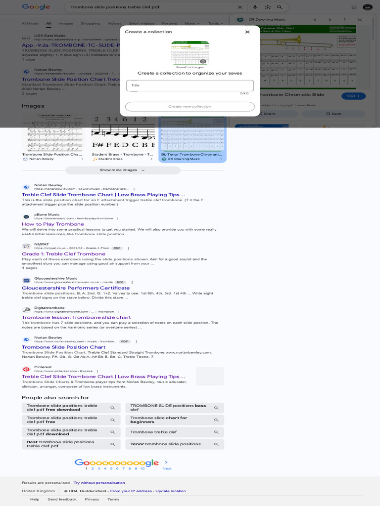 Treble Clef Trombone Slide Positions | PDF | Trombone | Clef