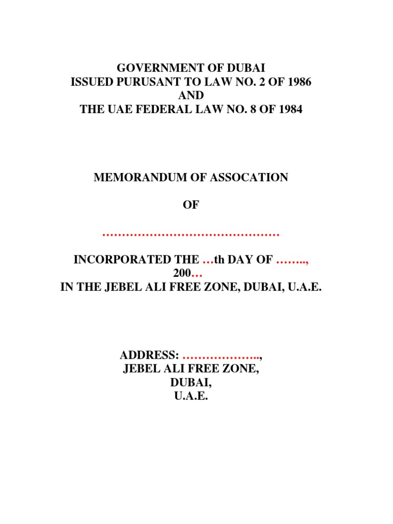 JAFZA - Forms.basic MOA Shell | PDF | Board Of Directors | Negotiable ...