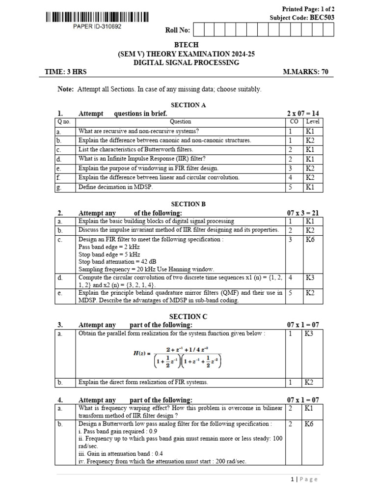 BEC503-DIGITAL-SIGNAL-PROCESSING_67837918_2025_11_02_04_17 | PDF | Discrete Fourier Transform ...
