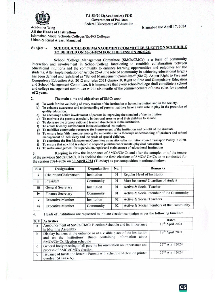 School College Management Committee Election Schedule To Be Held On 30 ...