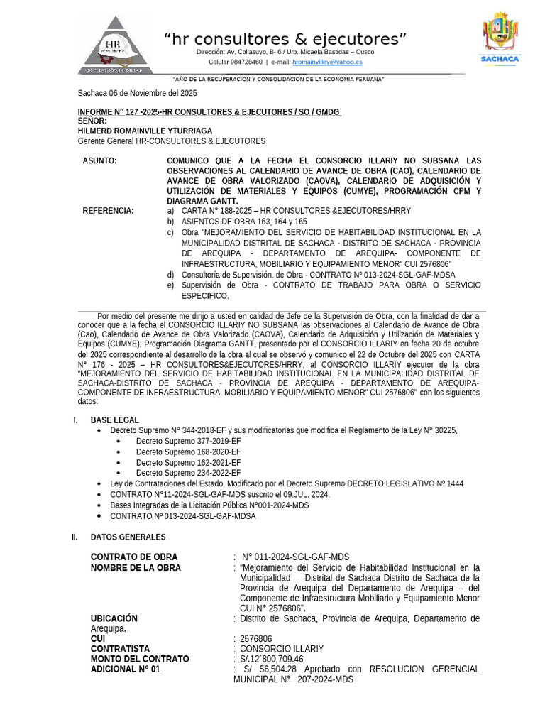 Informe #127 2025 Remito Observaciones Al Programacion de Obra | PDF