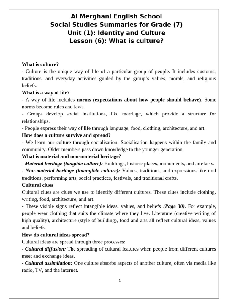 Al Merghani English School Social Studies Summaries For Grade (7) Unit ...