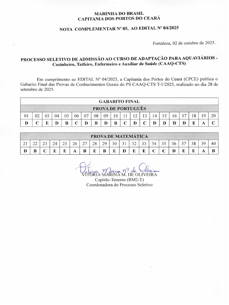 Gabarito Final Ps Caaq Cts t 1 2025 | PDF