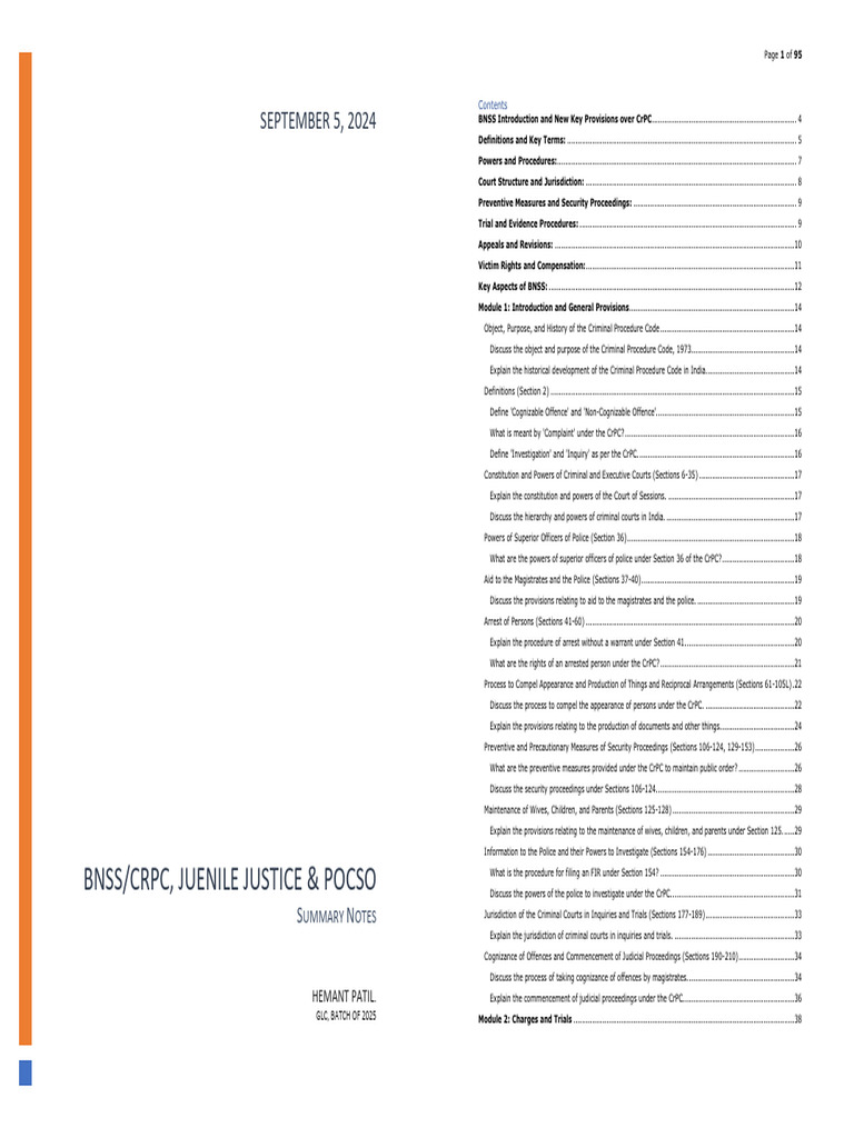 Bnss CRPC Notes | PDF | Bail | Arrest