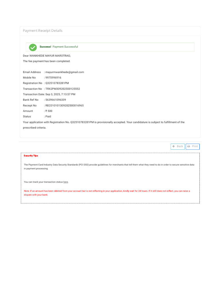 Payment Receipt Confirmation Details | PDF