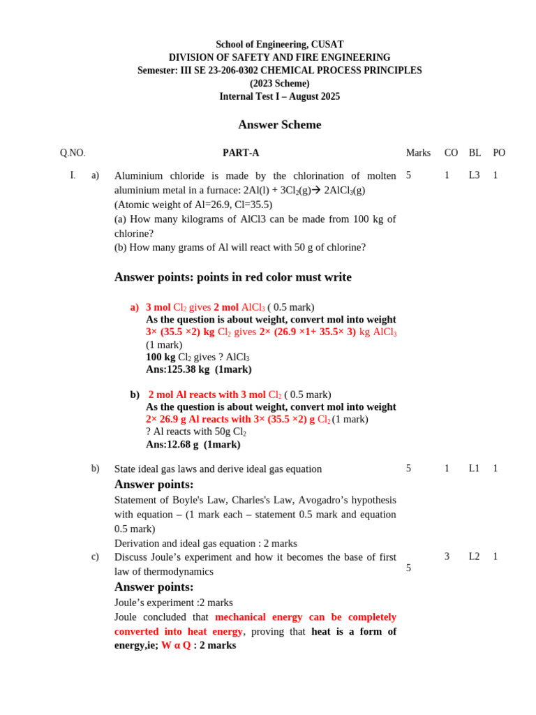 CPP 1st INTERNAL Answer Format | PDF | Mole (Unit) | Chlorine