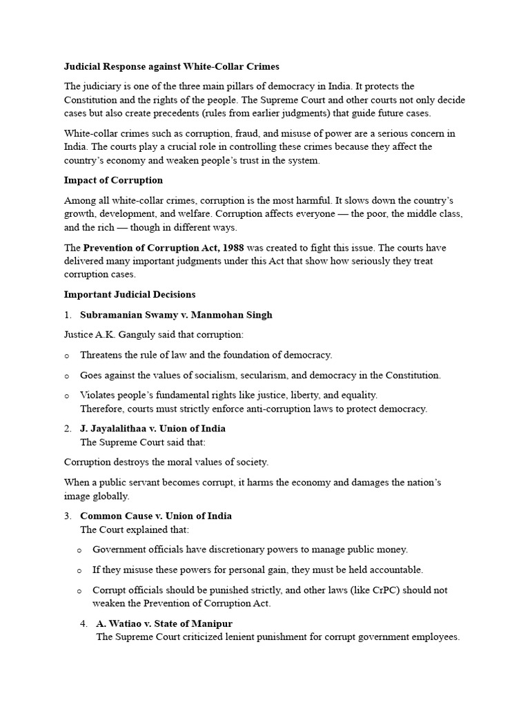Judicial Actions Against Corruption in India | PDF | Corruption | Crimes
