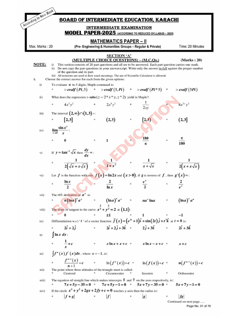 Xii Math Solved Model Paper 2025 - Sanctum Education | PDF