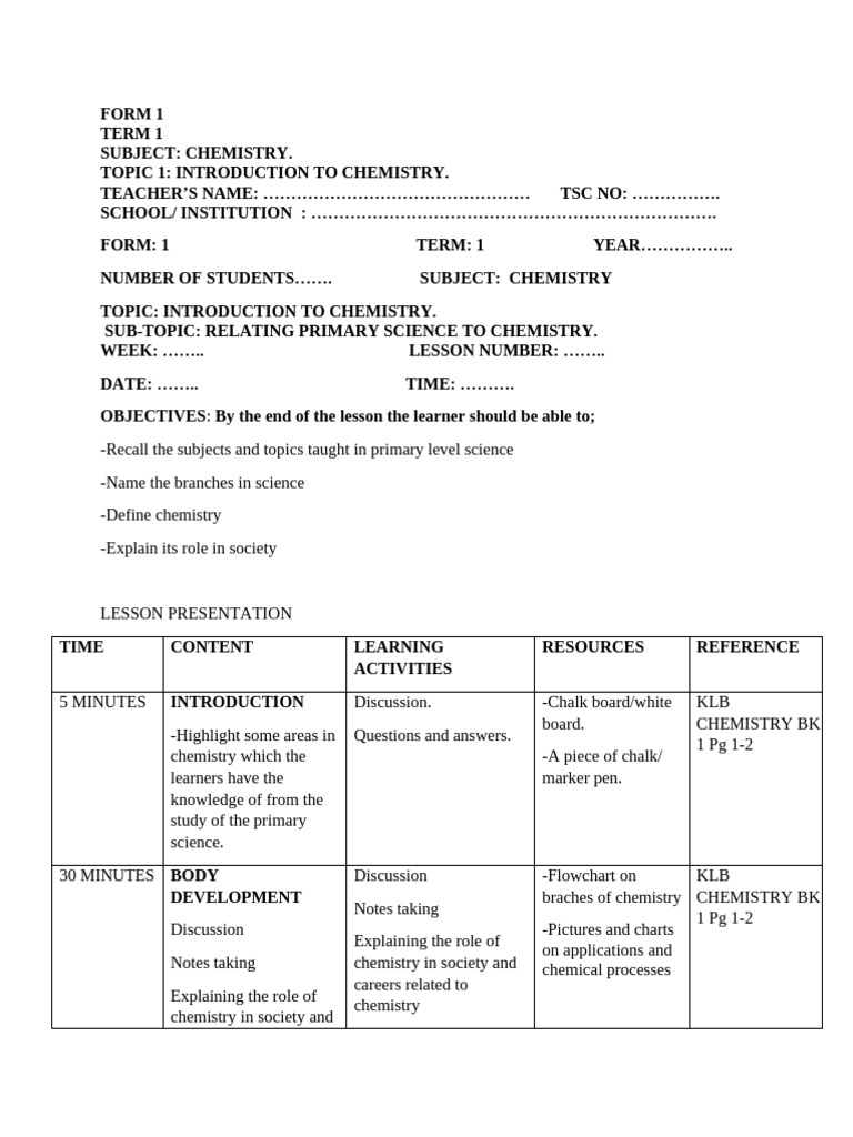Introduction to Chemistry for Form 1 | PDF | Learning | Cognition