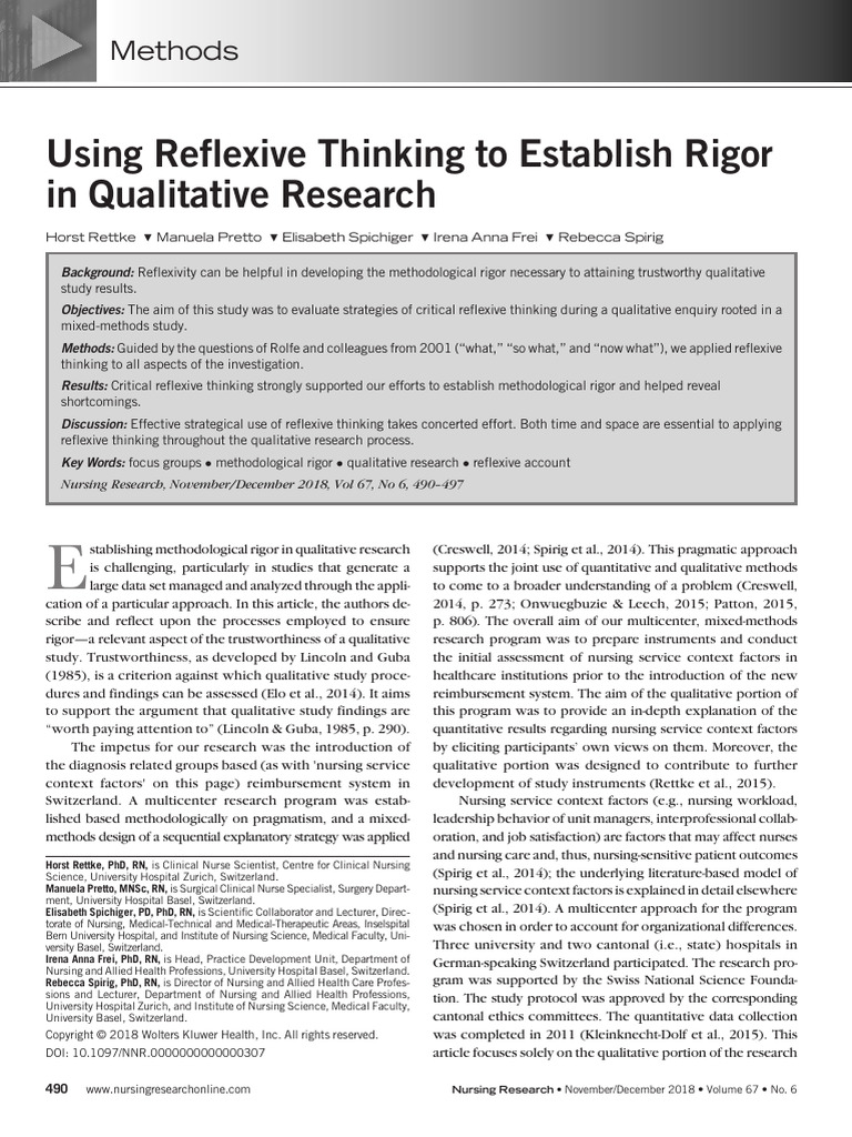 Rettke Et Al (2018) Using Reflexive Thinking To Establish Rigor in ...
