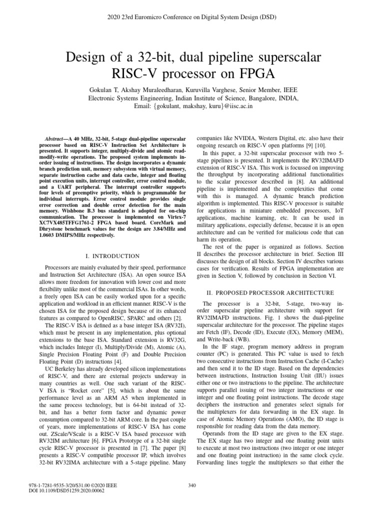 32-bit Dual-Pipeline RISC-V Processor Design | PDF | Central Processing ...