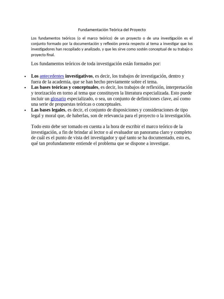 Fundamentación Teórica Del Proyecto | PDF