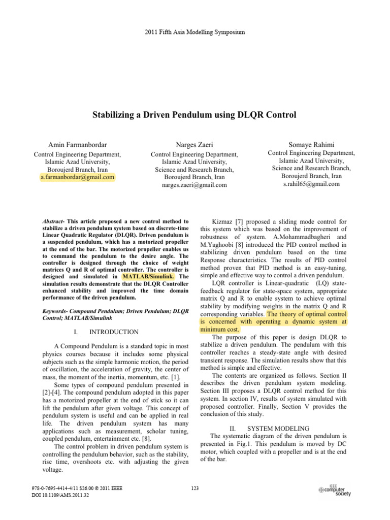 Stabilizing A Driven Pendulum Using DLQR Control | PDF | Control Theory ...