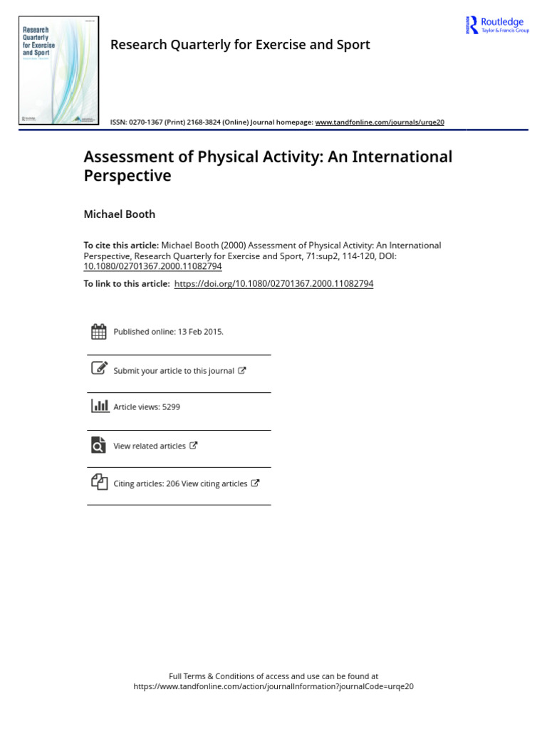 Assessment of Physical Activity An International Perspective | PDF | Socioeconomic Status ...