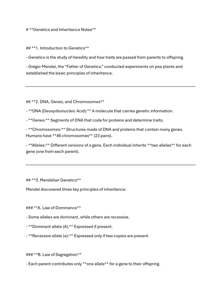 Genetics and Inheritance Notes For Finals | PDF | Dominance (Genetics ...