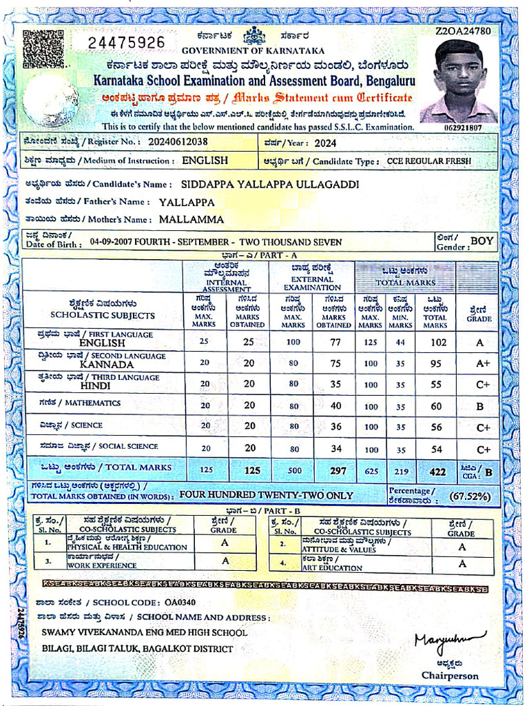 SSLC Marks Card | PDF