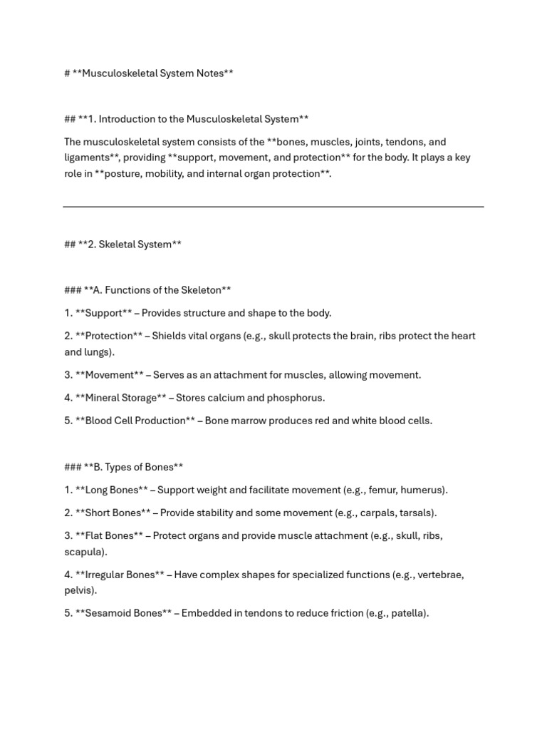 Musculoskeletal System Notes For Midterms | PDF | Human Musculoskeletal ...