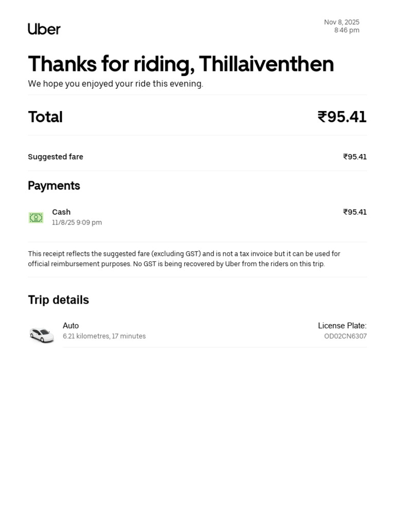 Uber Receipt - 08nov2025 2 | PDF