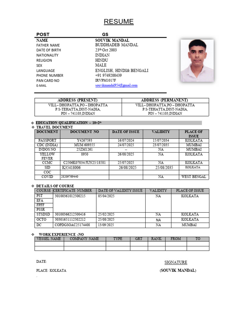 Souvik Mandal - GS.CV - DH | PDF | Authentication | Government And ...