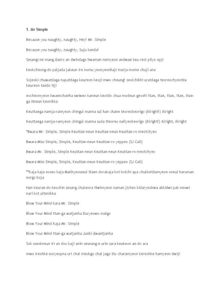 "Mr. Simple Lyrics and Song Titles" | PDF | Artists
