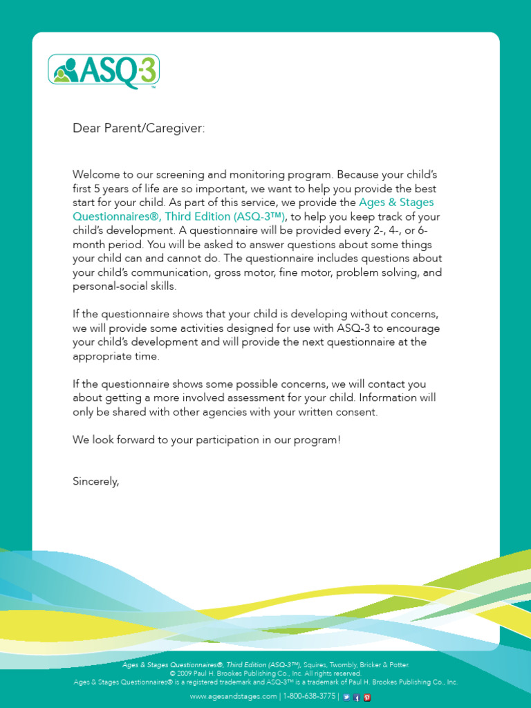 ASQ 3 Parent Welcome Letter | PDF
