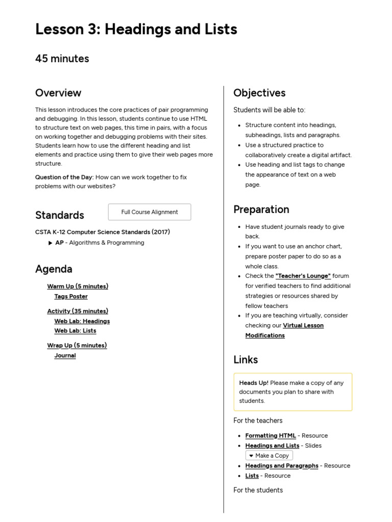 Headings and Lists | PDF | Html | Tag (Metadata)